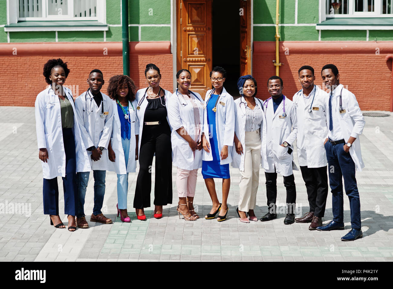 Group of african doctors students near medical university outdoor Stock ...
