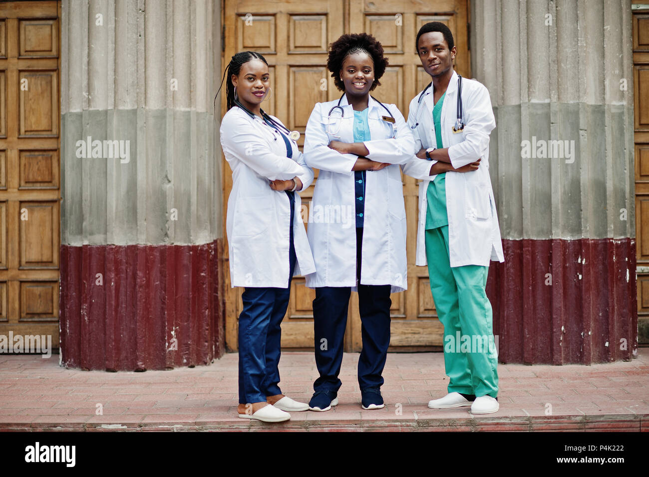 Group of african doctors students near medical university outdoor Stock ...