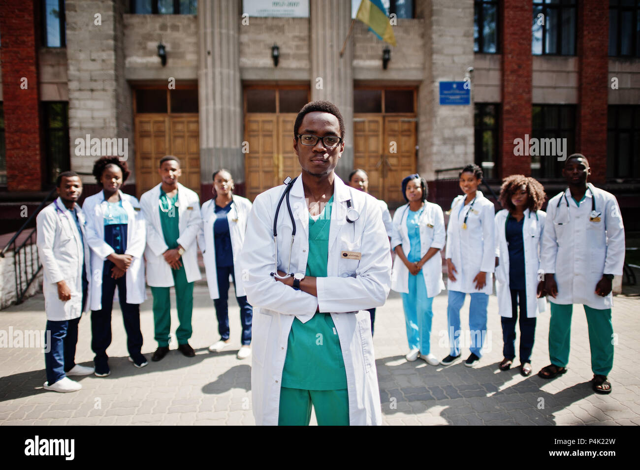 Group of african doctors students near medical university outdoor Stock ...