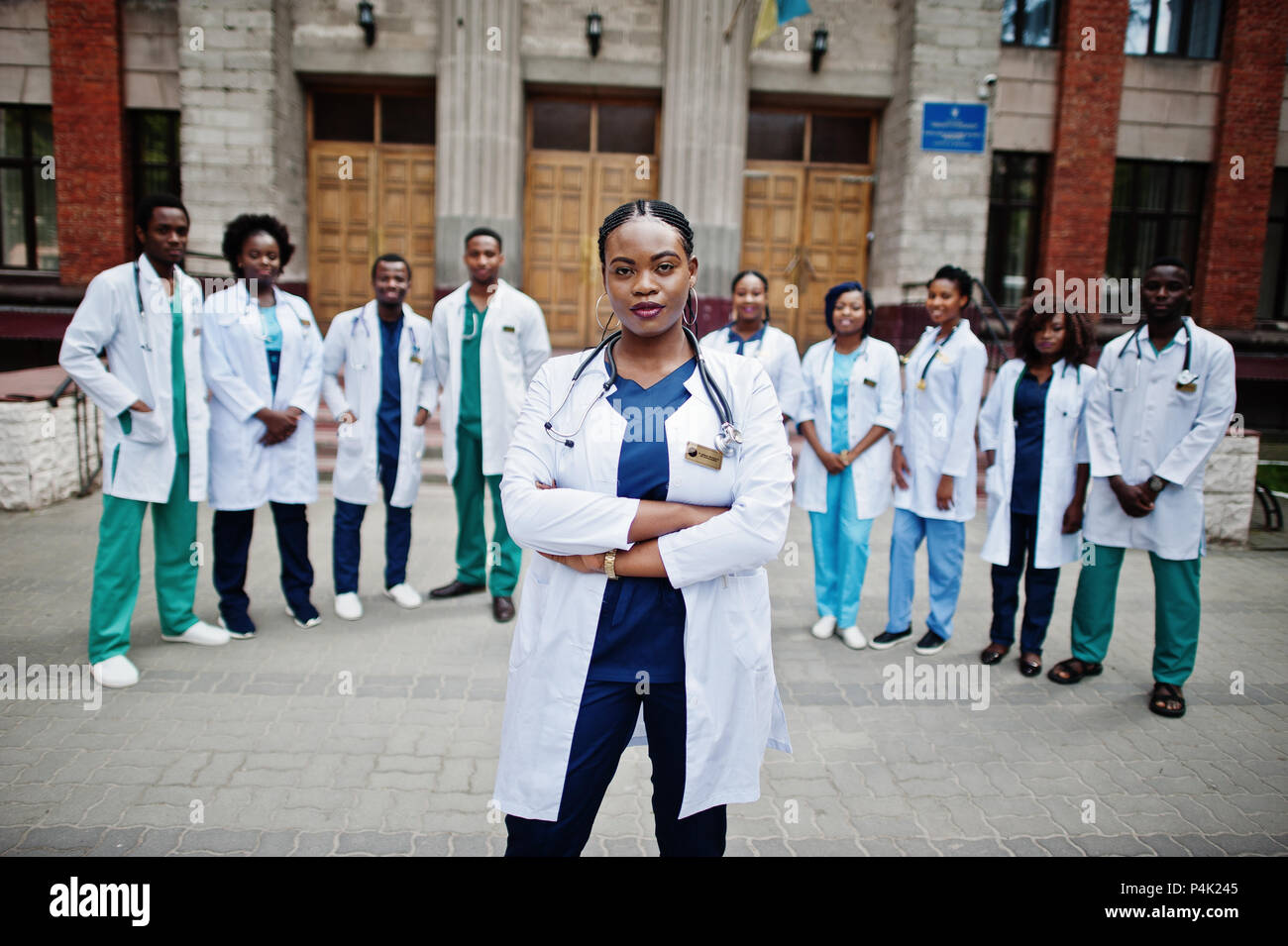 Group of african doctors students near medical university outdoor Stock ...