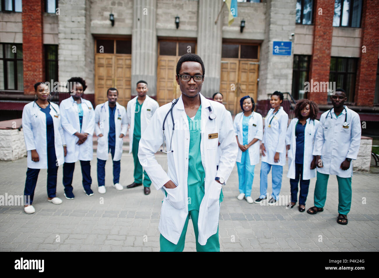 Group of african doctors students near medical university outdoor Stock ...