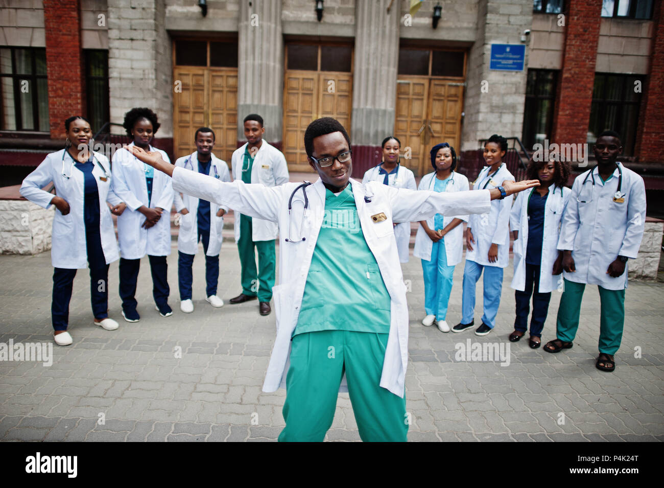 Group of african doctors students near medical university outdoor Stock ...