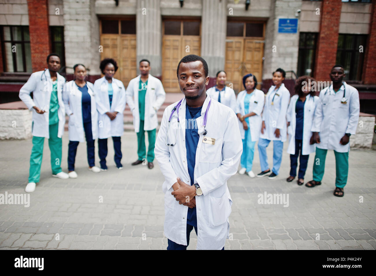 Group of african doctors students near medical university outdoor Stock ...