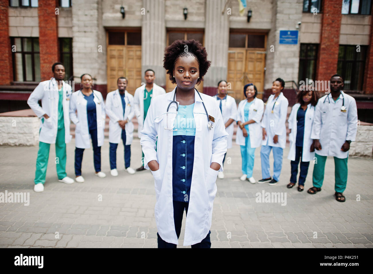 Group of african doctors students near medical university outdoor Stock ...