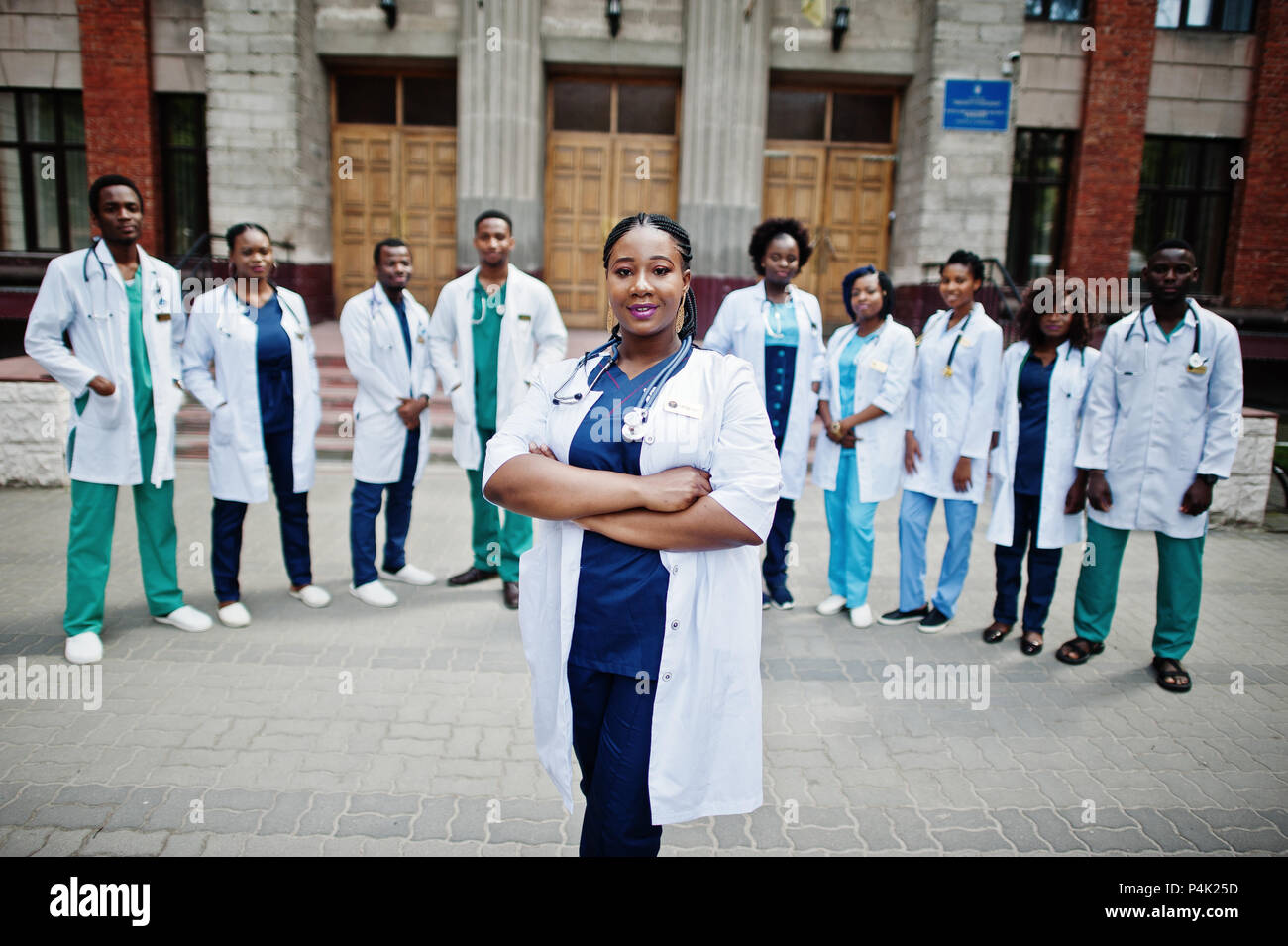 Group of african doctors students near medical university outdoor Stock ...