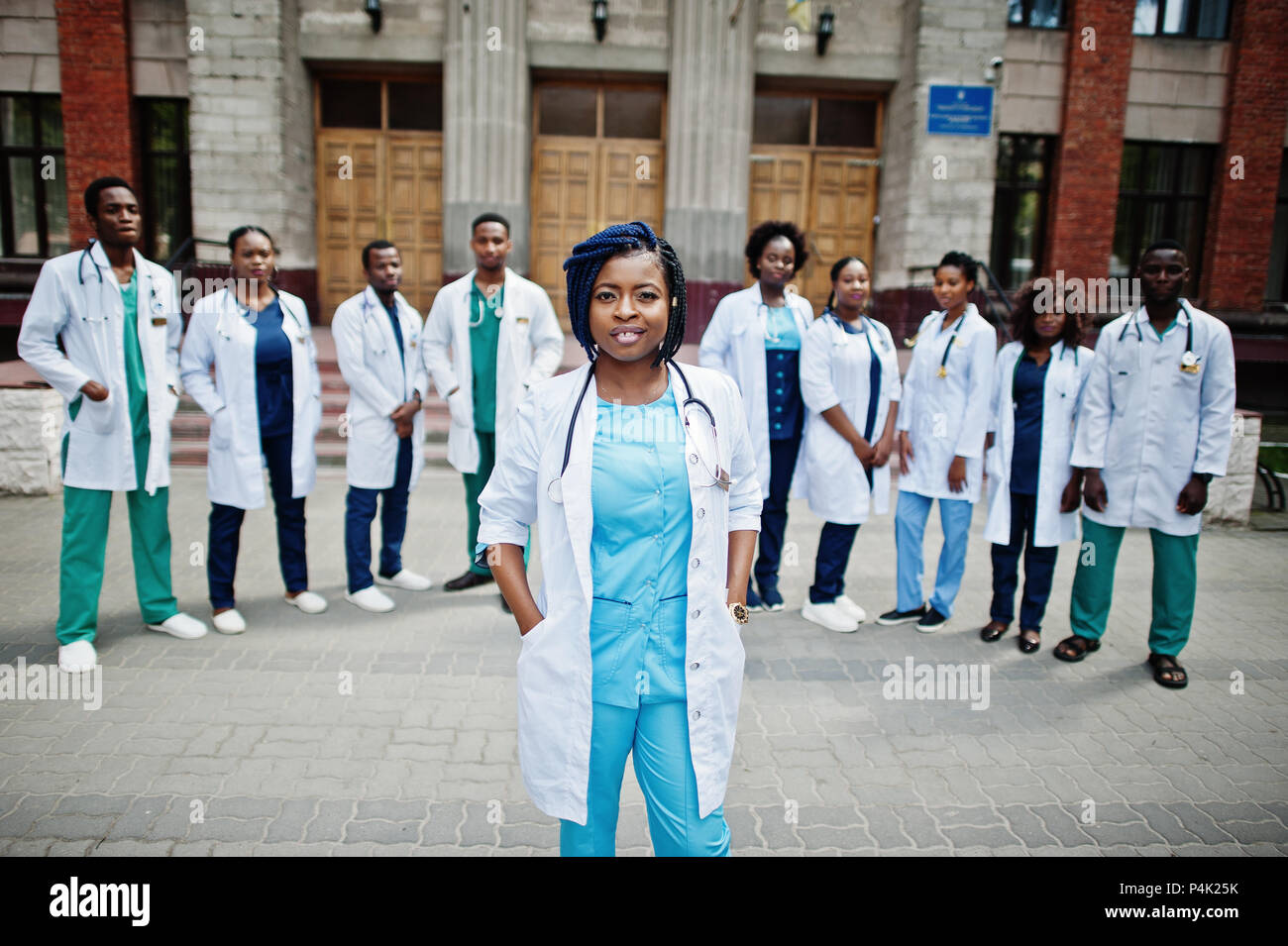 Group of african doctors students near medical university outdoor Stock ...