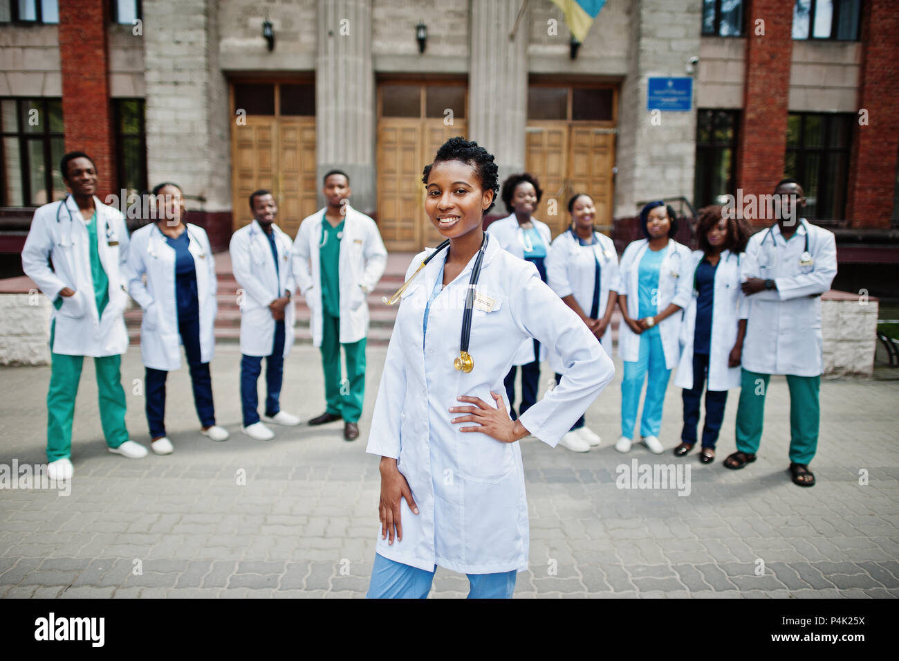 Group of african doctors students near medical university outdoor Stock ...
