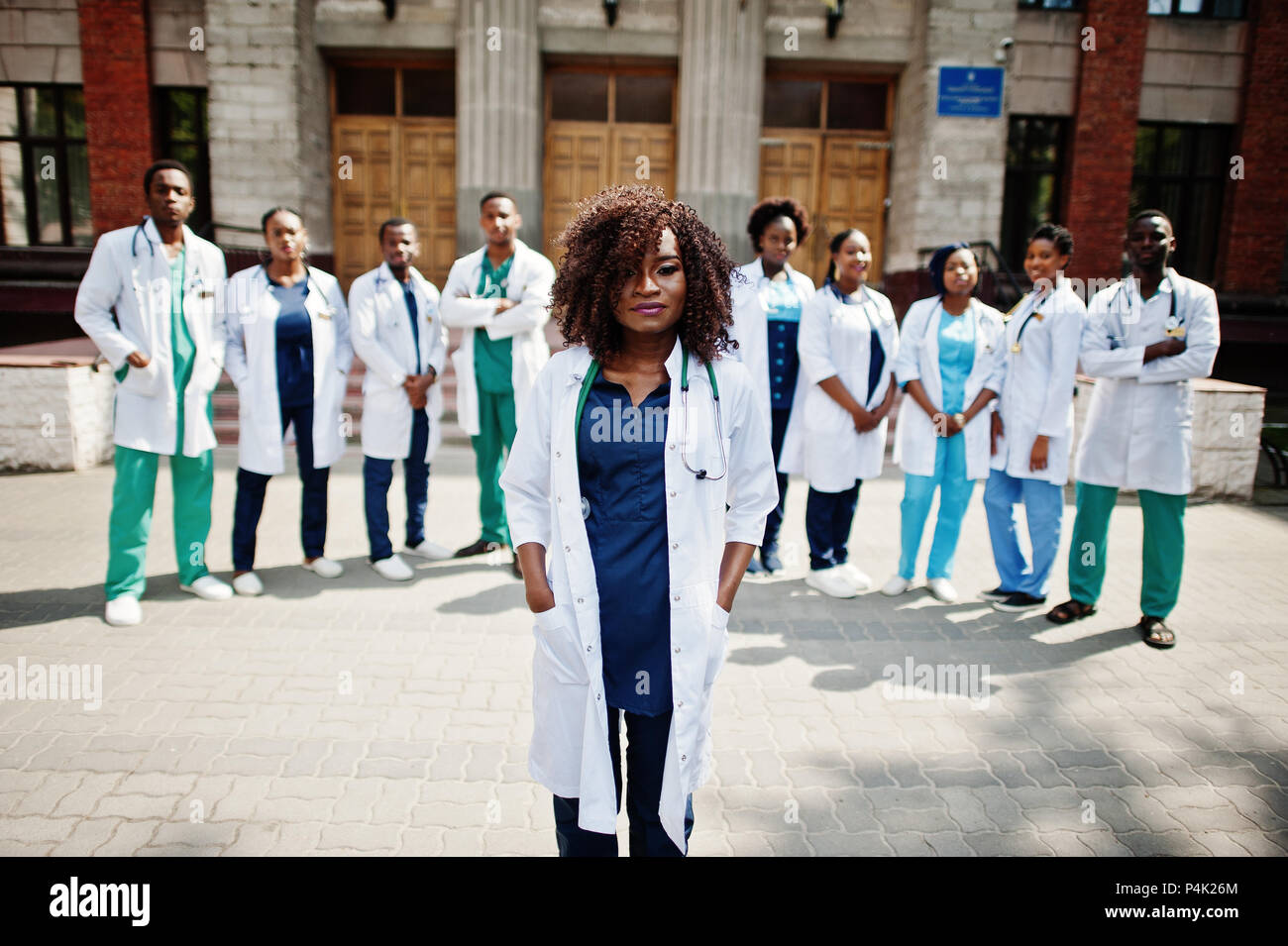 Group of african doctors students near medical university outdoor Stock ...