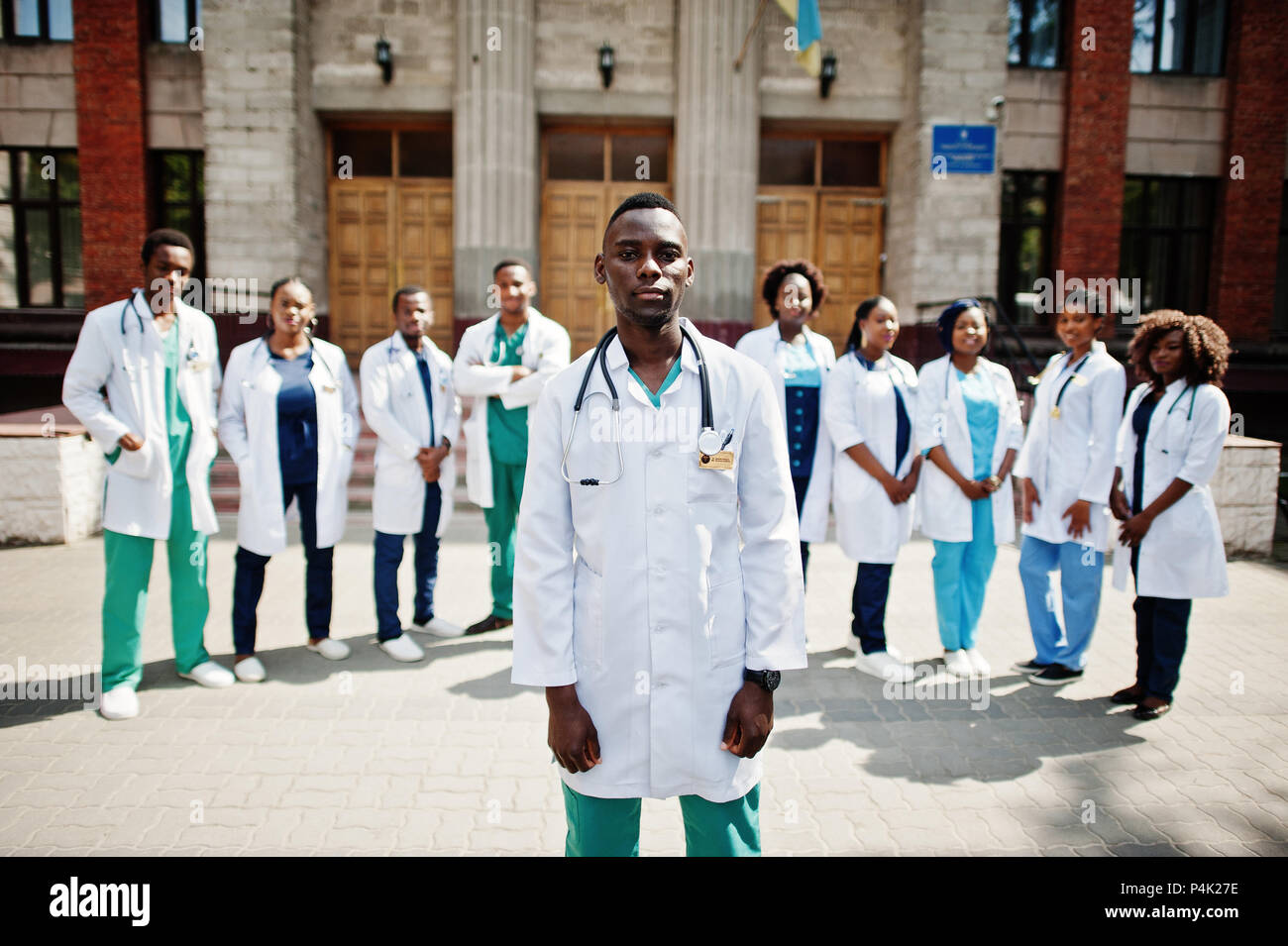 Group of african doctors students near medical university outdoor Stock ...