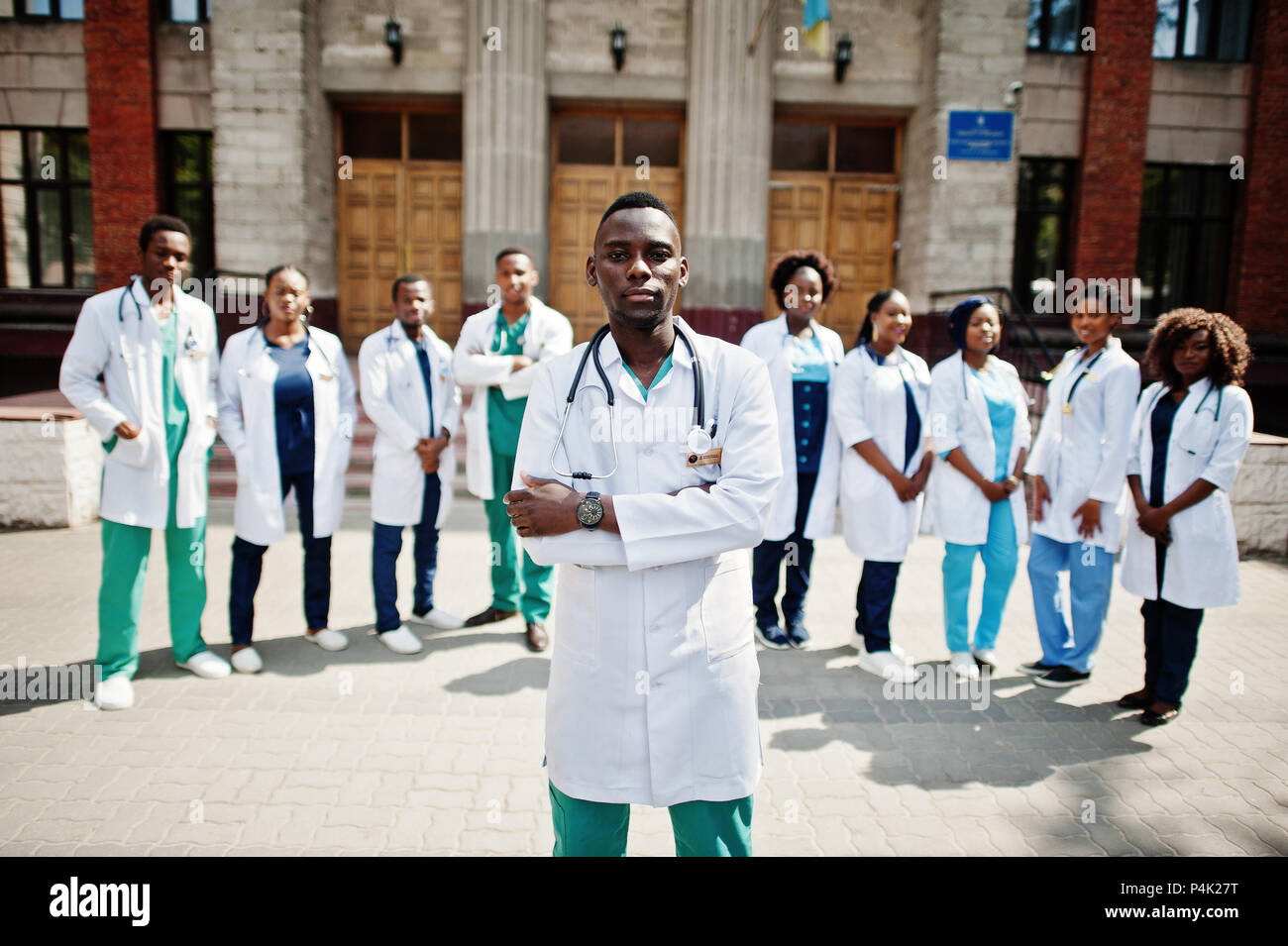 Group of african doctors students near medical university outdoor Stock ...
