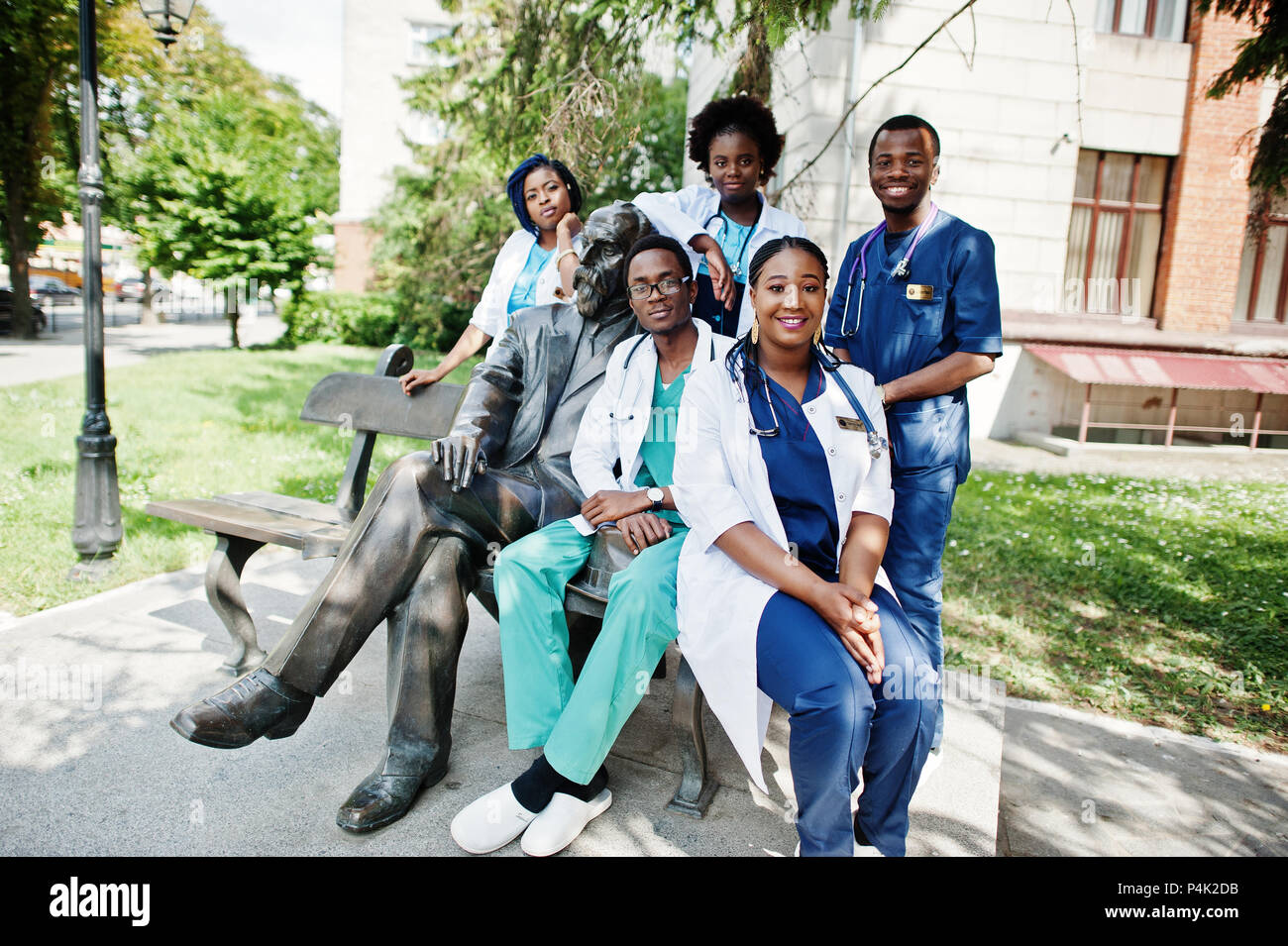Group of african doctors students near medical university outdoor Stock ...