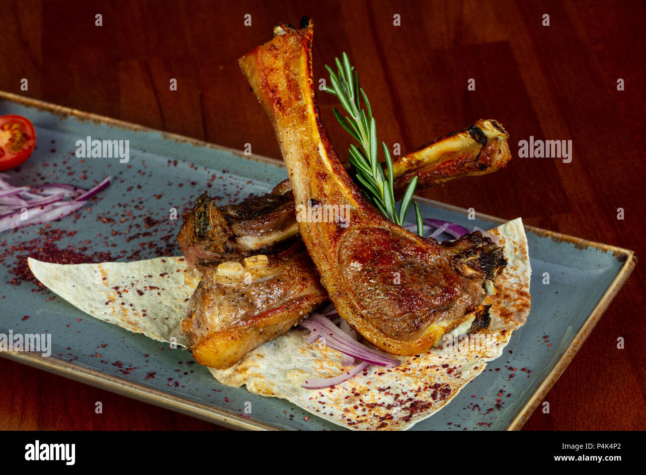 Lamb barbeque with rosemary and caucasian bread Stock Photo - Alamy
