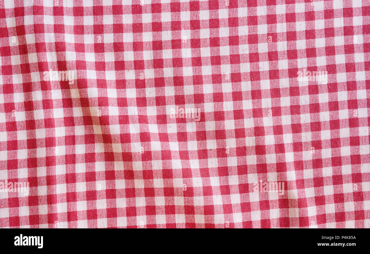 Red crumpled picnic tablecloth background. Red and white checkered ...