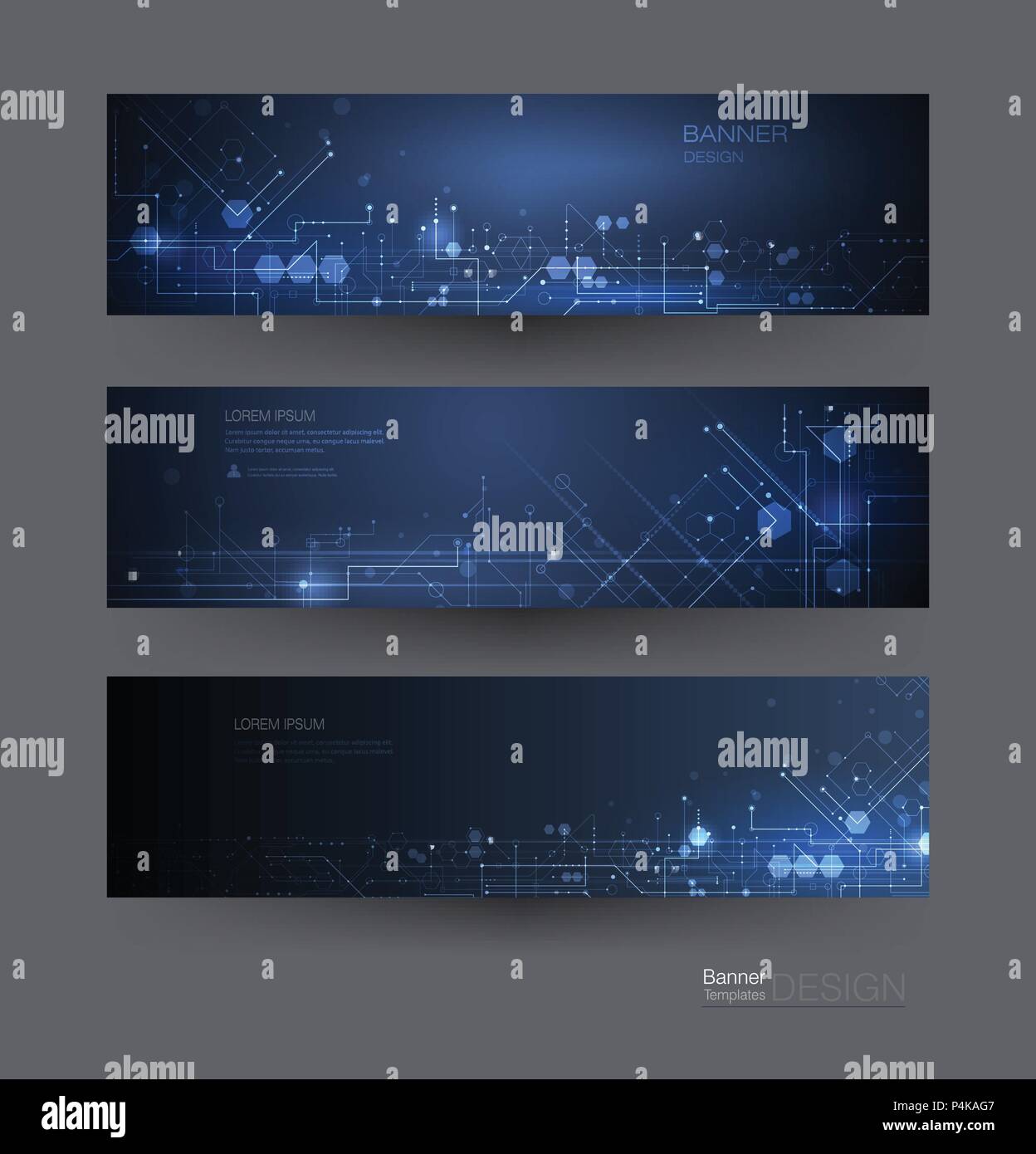 Vector banners set. Circuit board and hexagons background. Vector ...