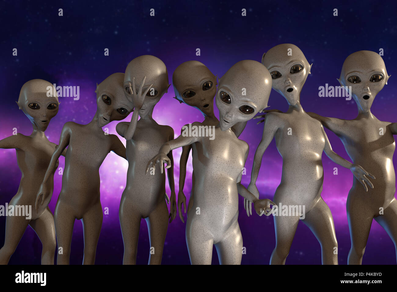 huge group of gray aliens 3d illustration Stock Photo - Alamy