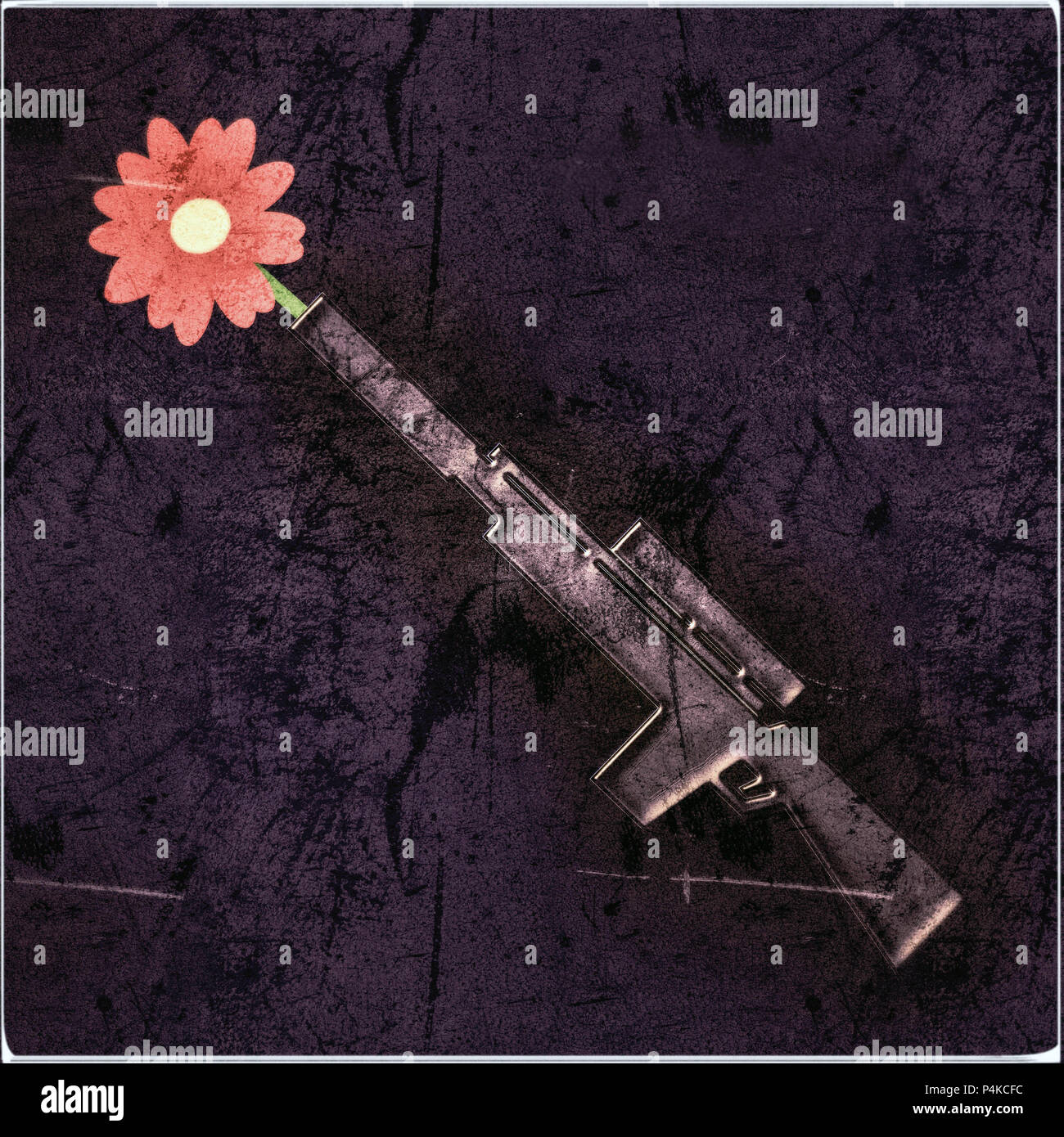 war rifle shoots a red flower 3d illustration Stock Photo - Alamy