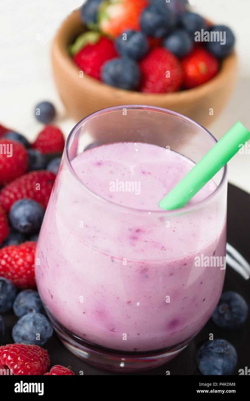 Healthy nutrition - milkshake made from forest fruit berries ...
