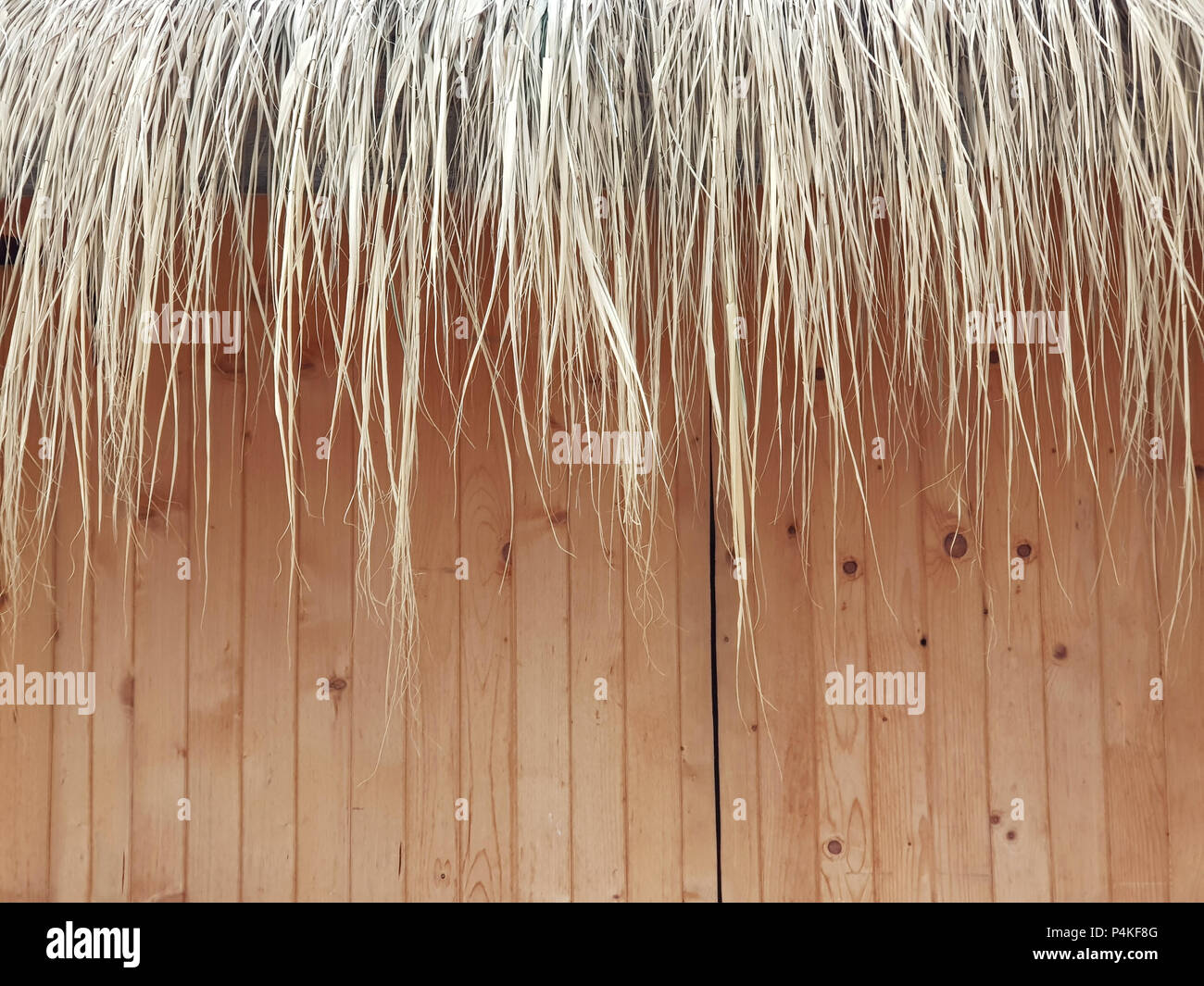 Reed decoration of a wooden pine boards facade of a vacation building ...