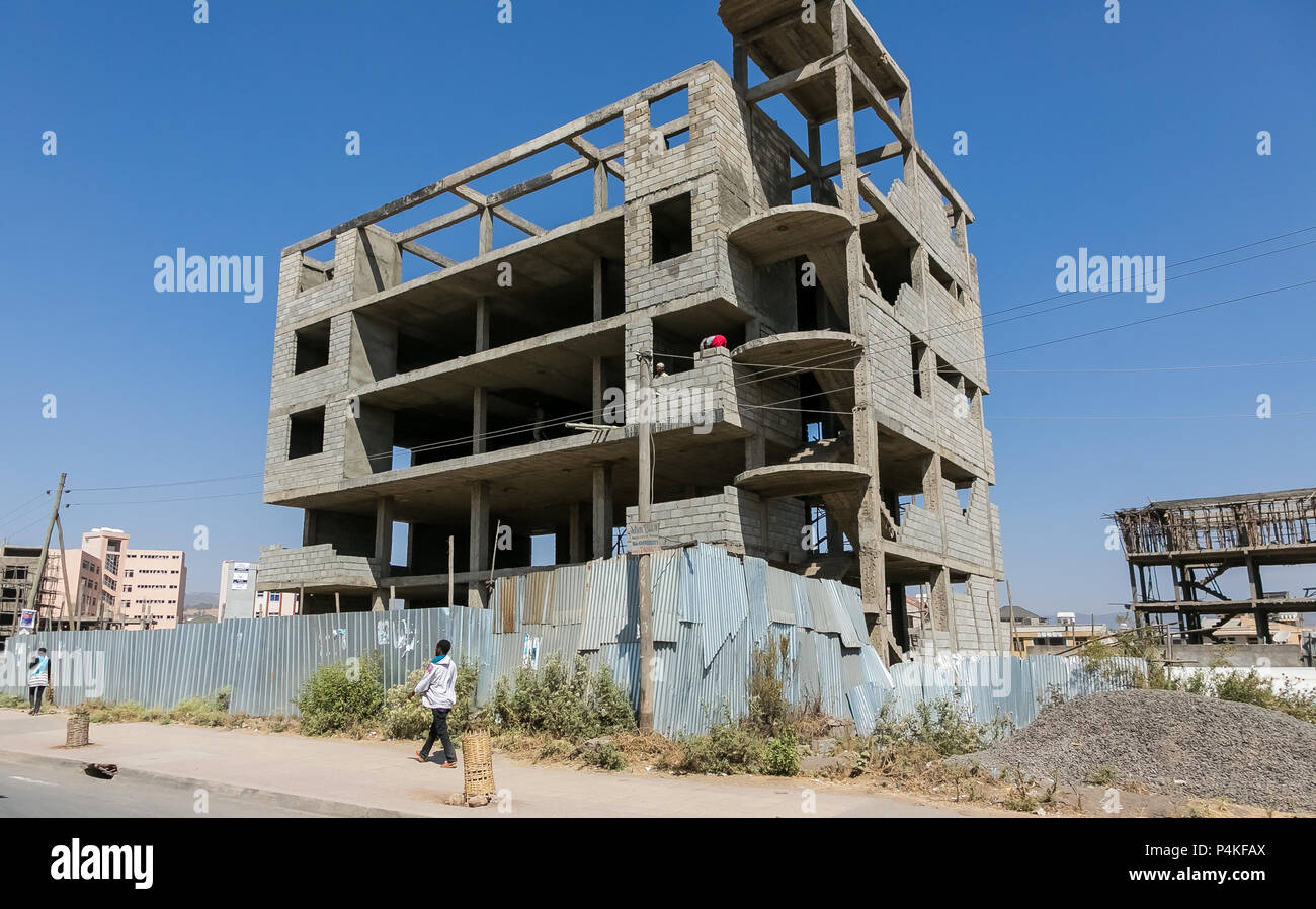 Addis Ababa, Ethiopia, January 30, 2014, Urban construction site ...