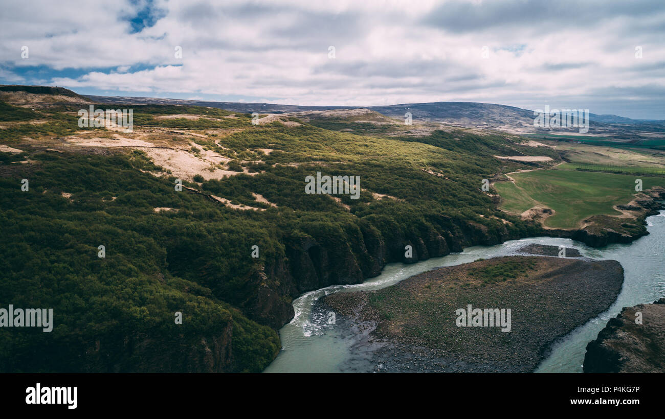 aerial view of greenery with river in iceland, drone Stock Photo - Alamy