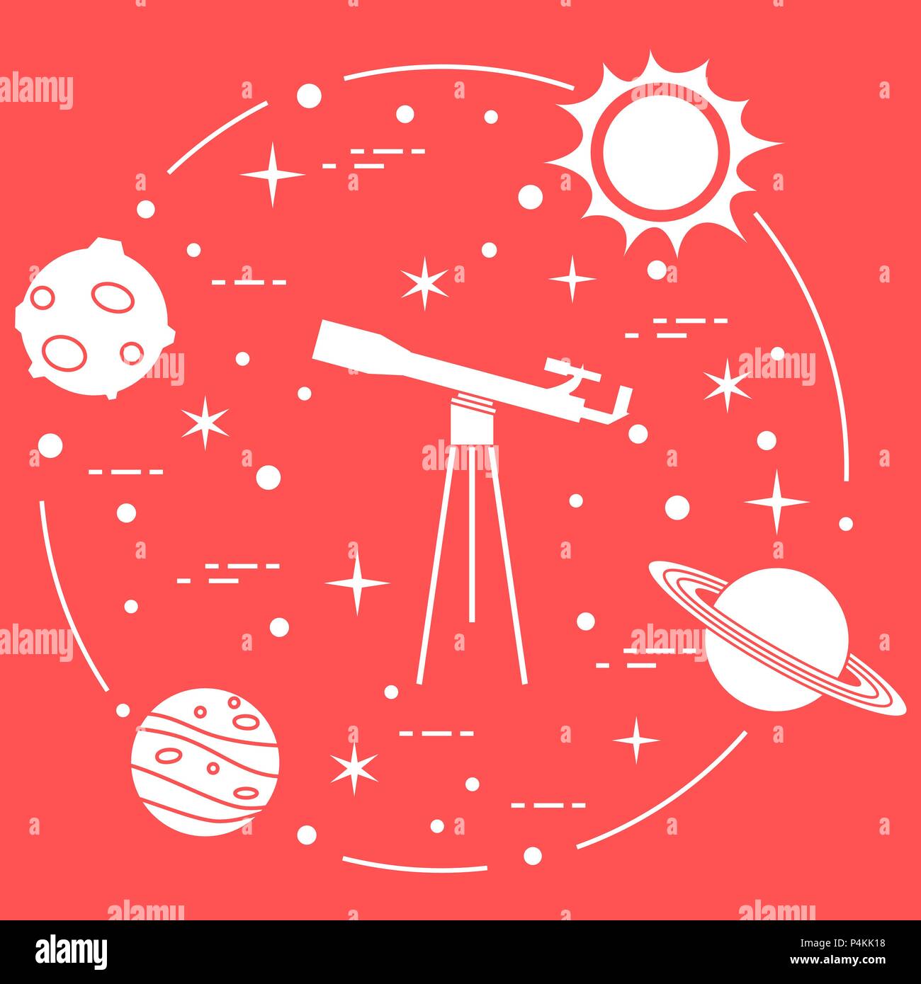 Science: telescope, sun, moon, planets, stars. Space exploration ...
