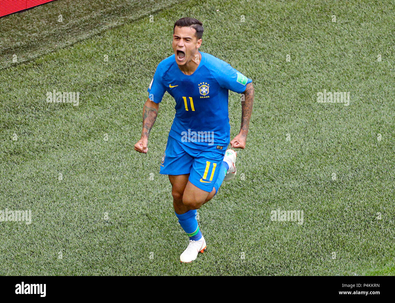 Brazil's Philippe Coutinho celebrates scoring his side's first goal of ...