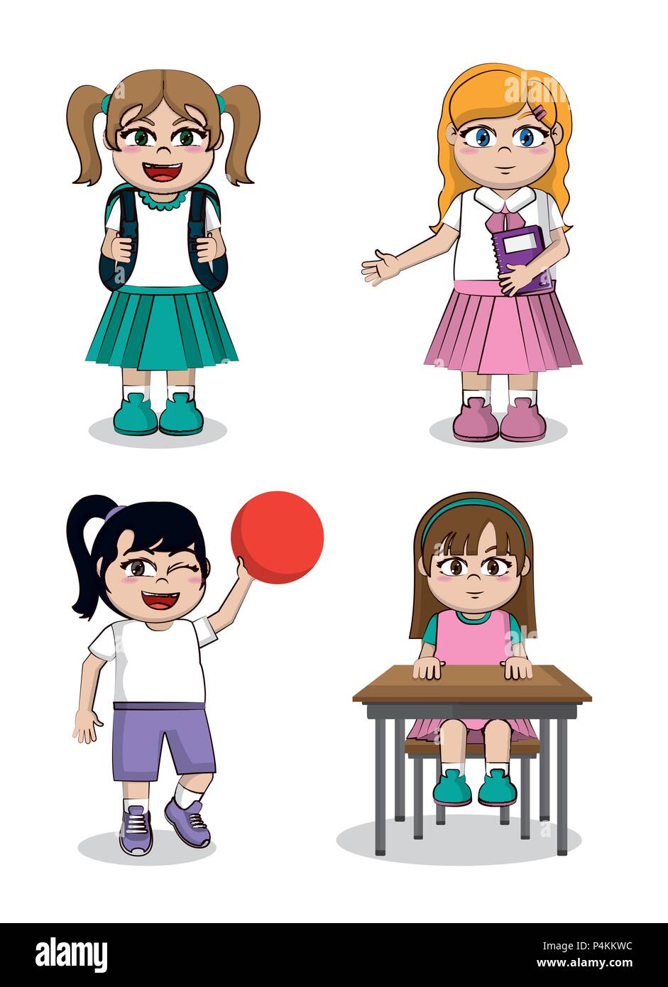Set of Student girls cartoons vector illustration graphic design Stock ...