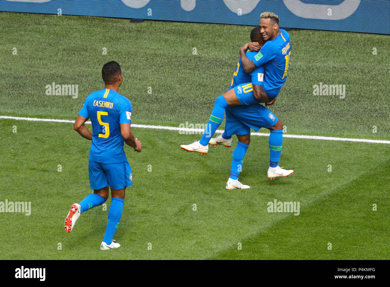 Brazil's Neymar celebrates scoring his side's second goal of the game ...