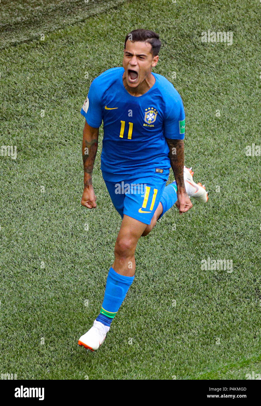 Brazil's Philippe Coutinho celebrates scoring his side's first goal of ...