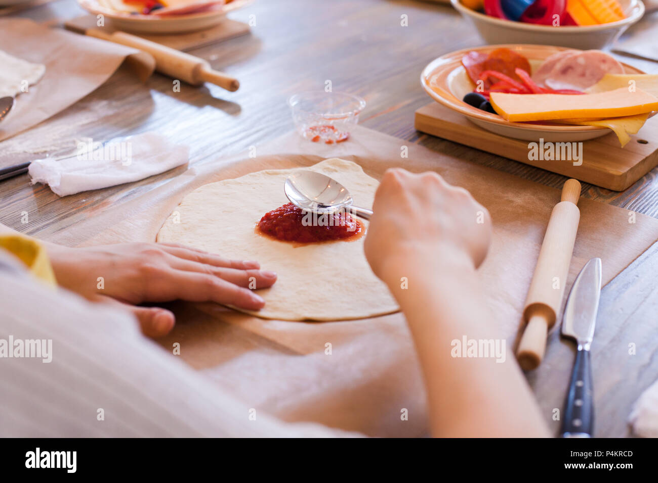 cooking class, culinary. Food and people concept, desktop getting ready ...