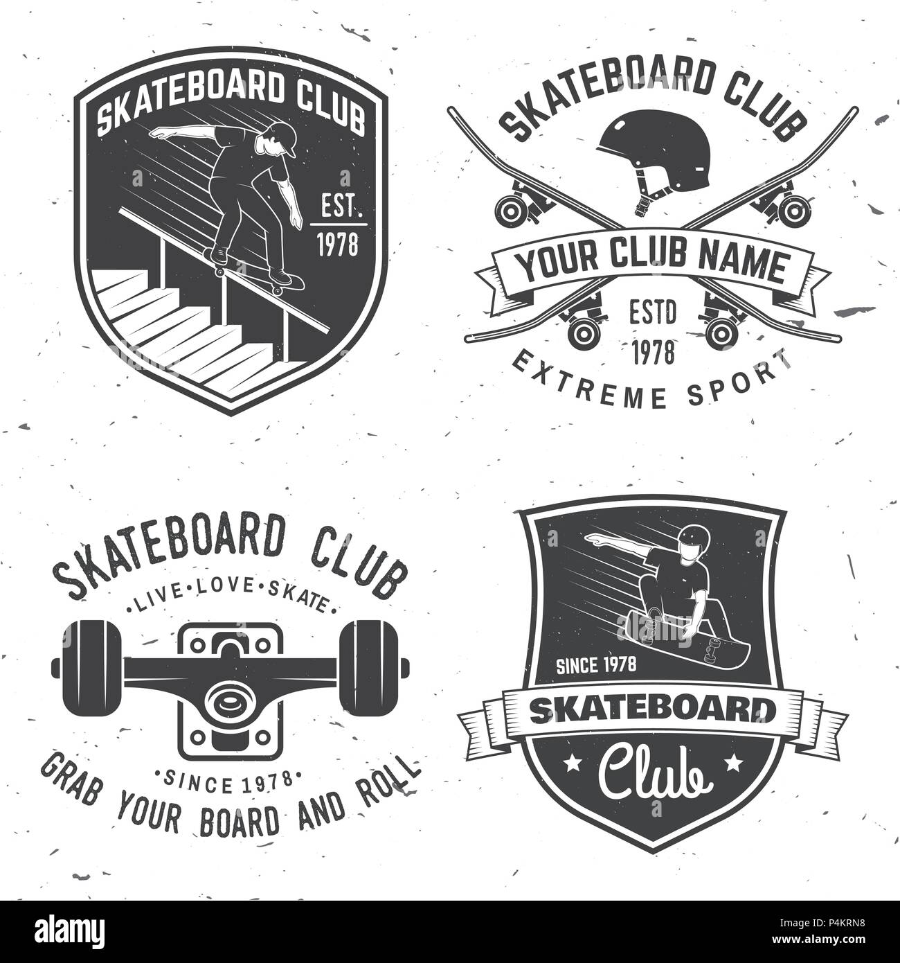 Set of Skateboard club badges. Vector illustration. For skate club ...