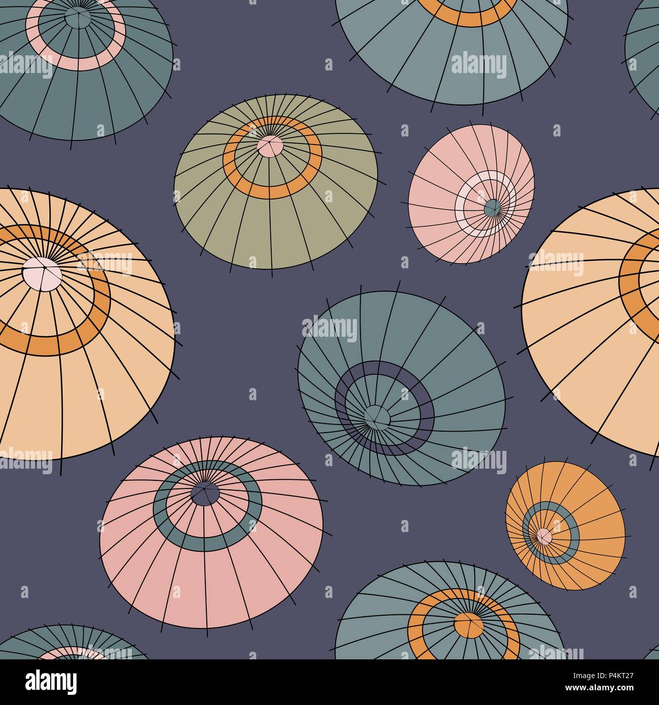 Vector seamless pattern with vintage colourful japan umbrellas Stock ...