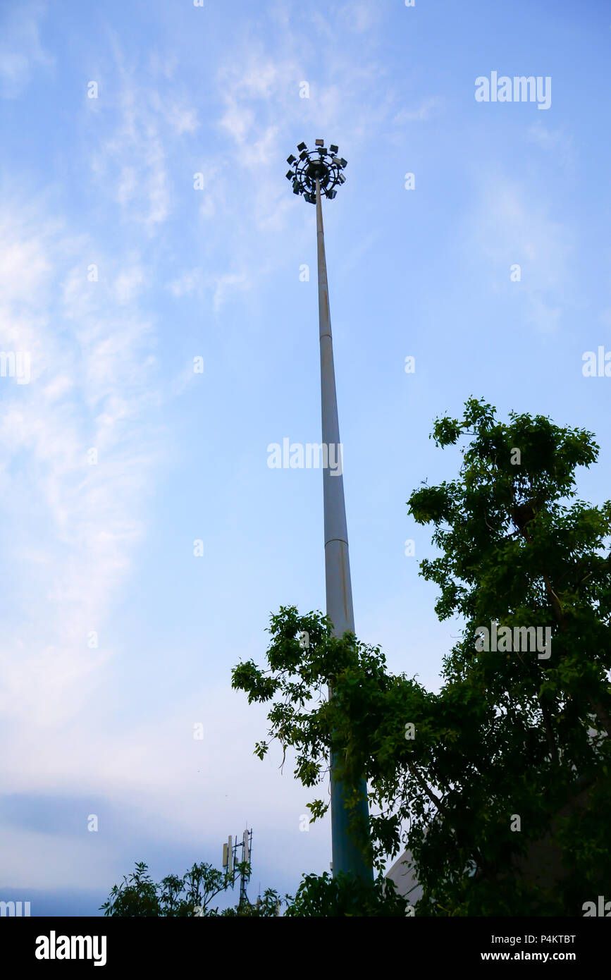 The tall Spotlight tower in the city Stock Photo - Alamy