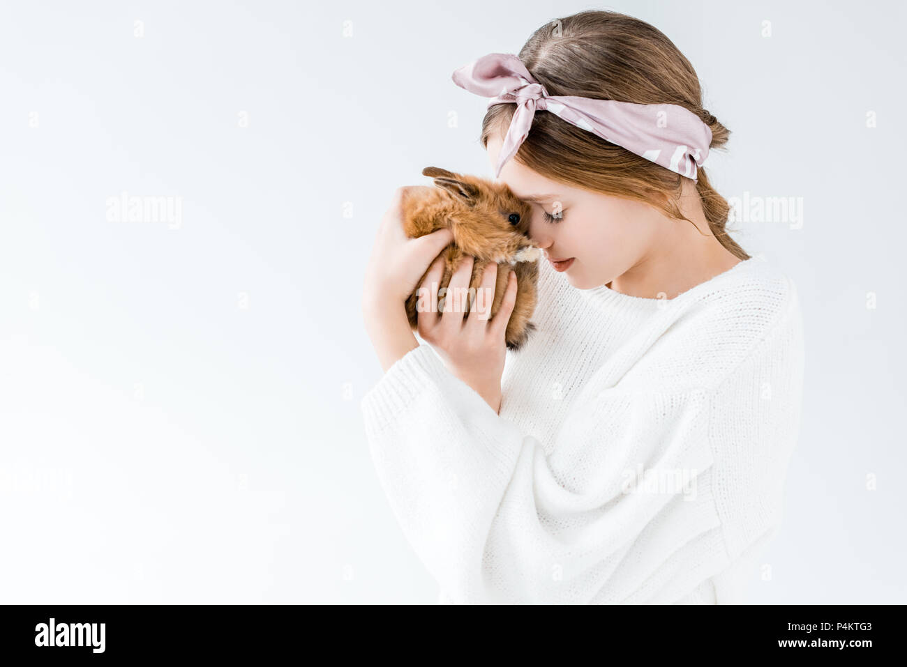 child holding adorable furry rabbit isolated on white Stock Photo - Alamy