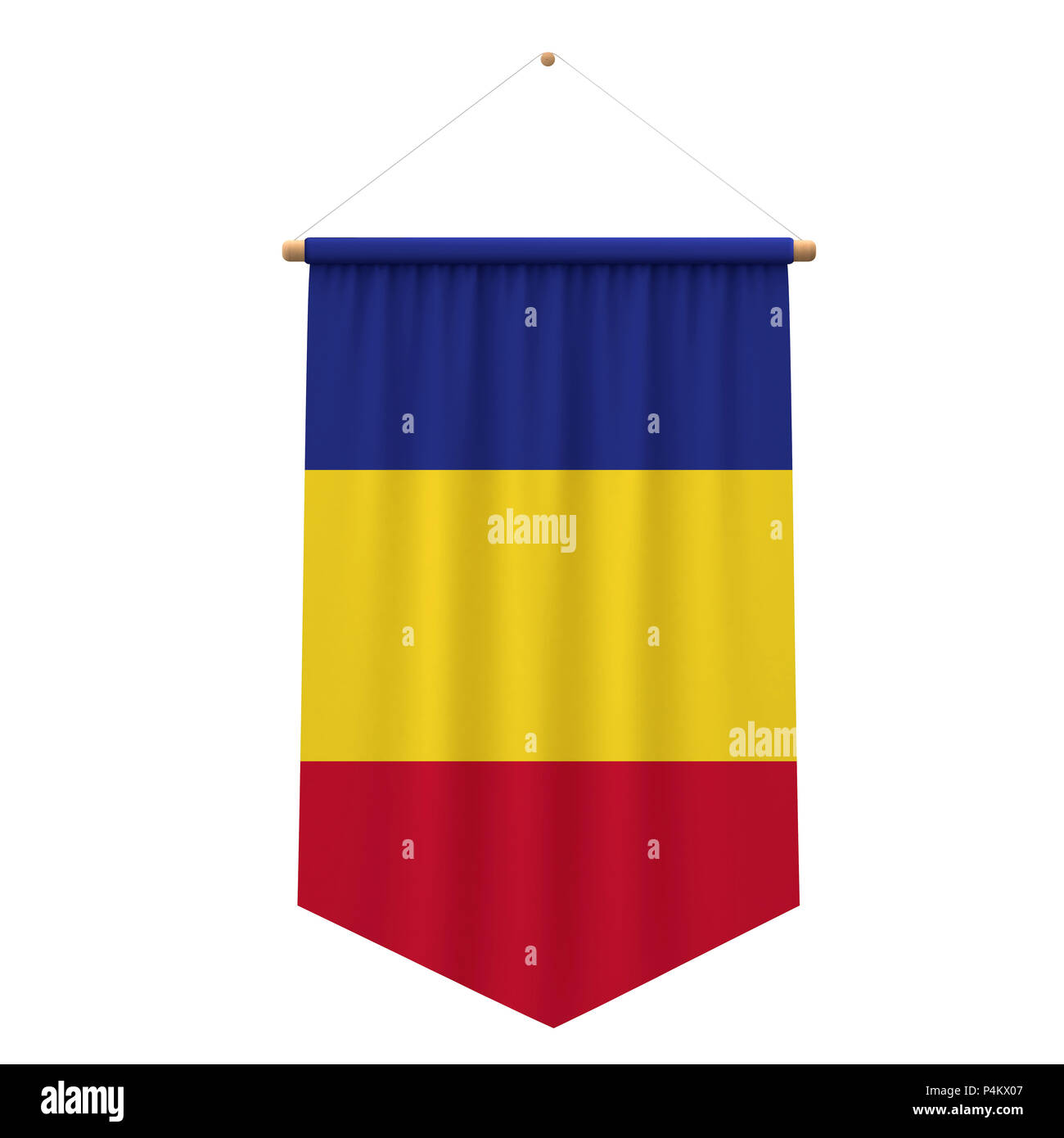 Romania flag cloth hanging banner. 3D Rendering Stock Photo - Alamy
