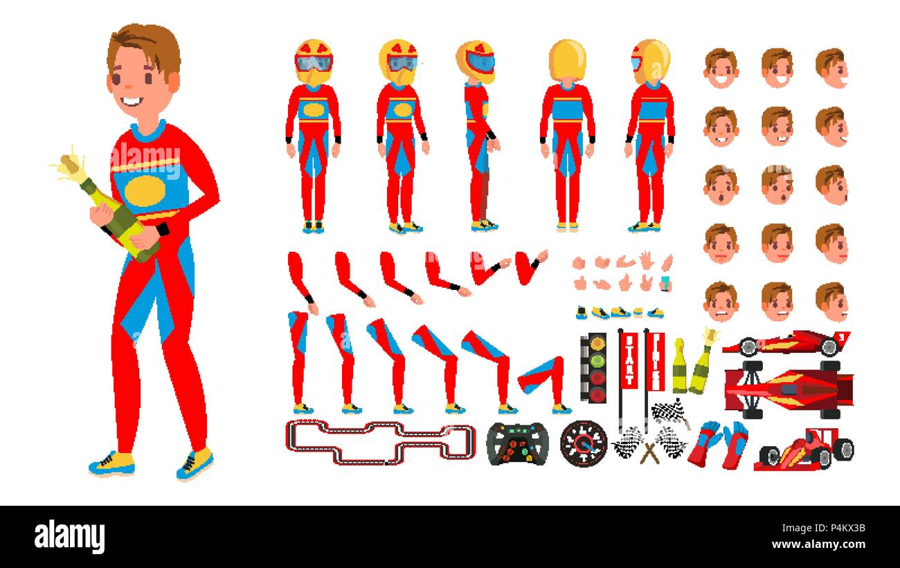 Sport Car Racer Male Vector. Red Uniform. Rally Race Car Driver ...