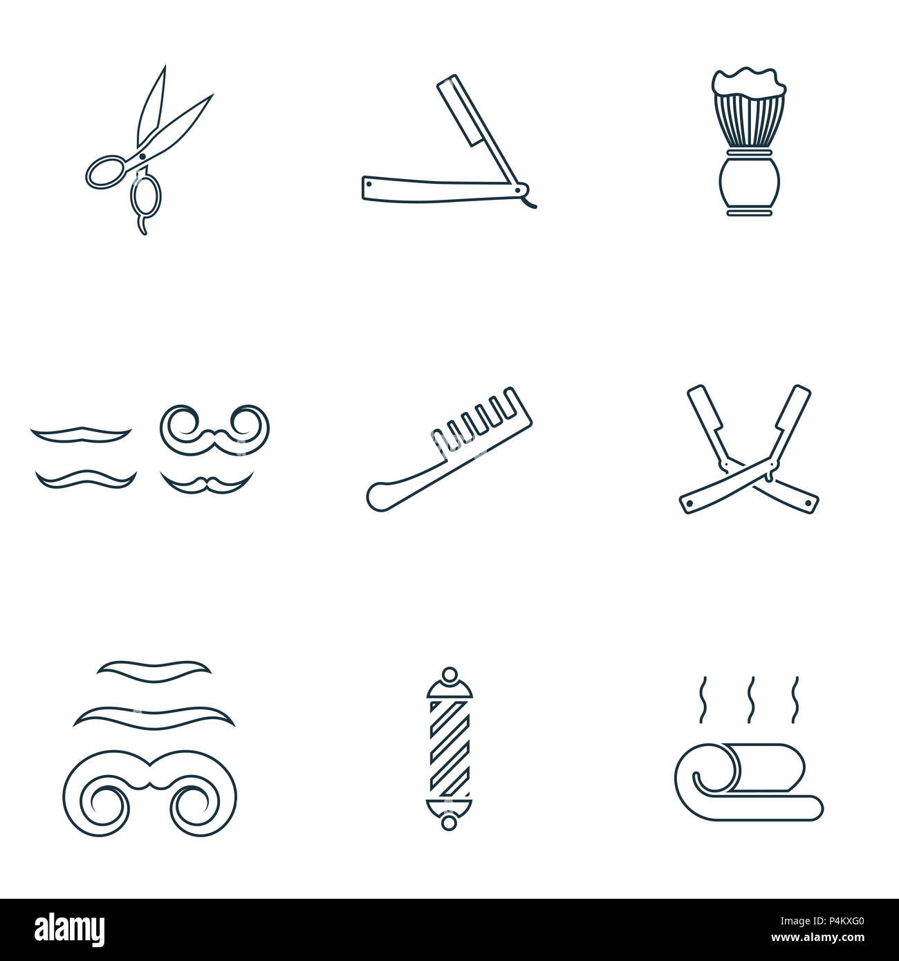 Barbershop icons set. Straight razor, comb icon, mustache icon, towel ...