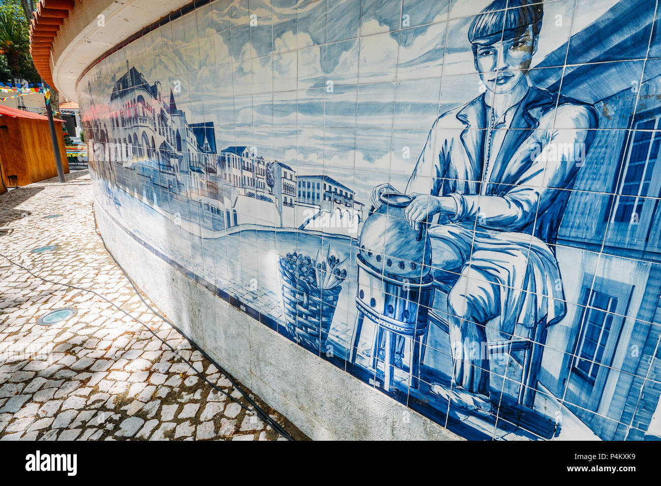 Portuguese tiles, also known as azulejos, outside the Cascais, Portugal ...