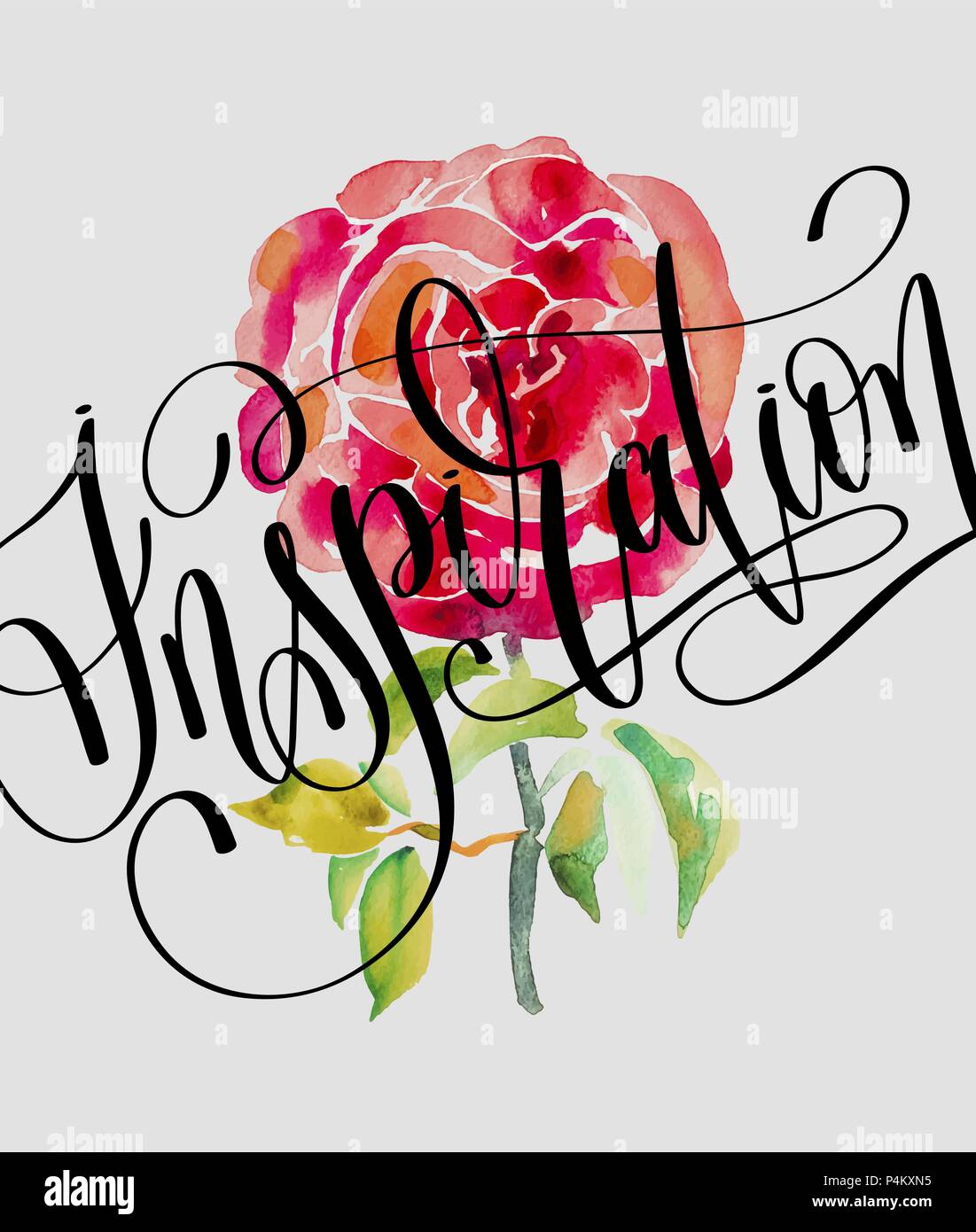 lettering text - Inspiration and handmade watercolor red rose Stock ...