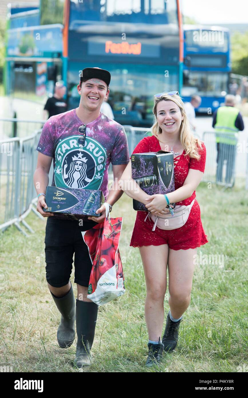 Sam Dawson and Megan Wood arrive at the Isle of Wight festival at ...
