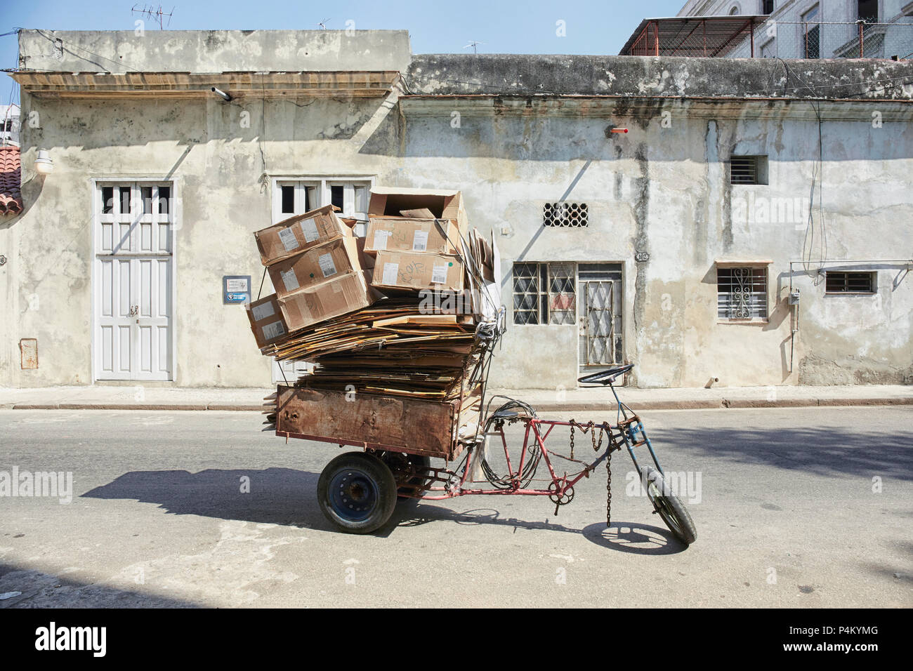 Old rickshaw style bicycle in the street of havana, Cuba Stock Photo ...