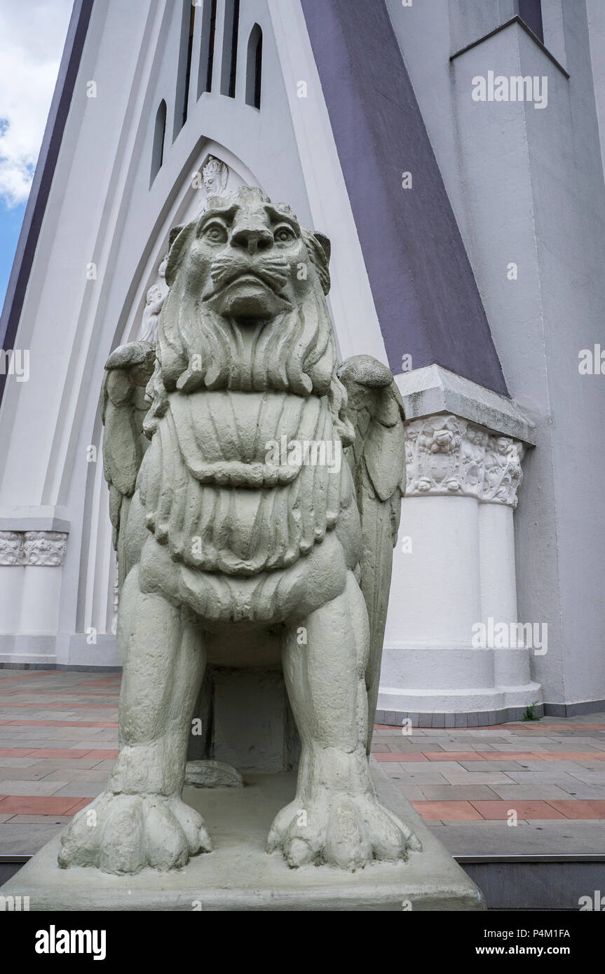 lion with wing statue monument church entrance Stock Photo - Alamy
