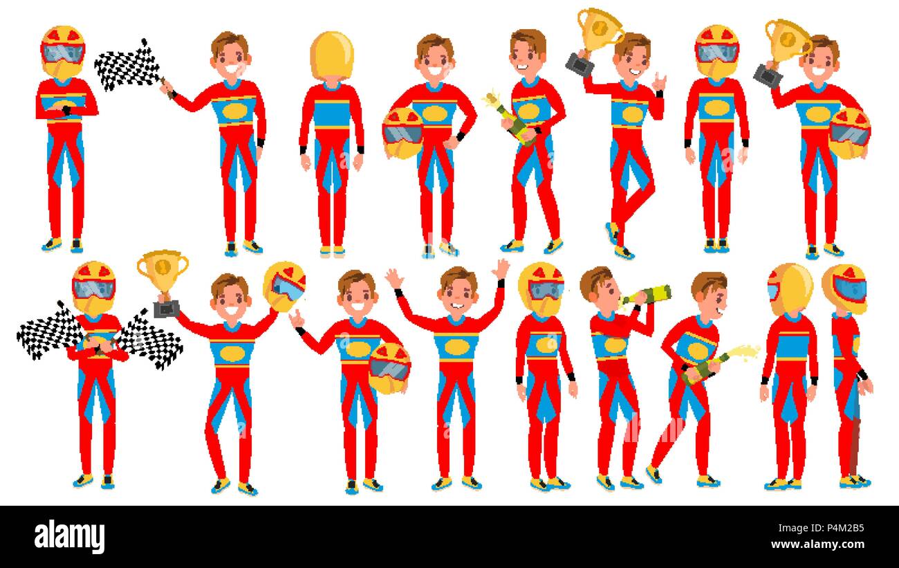 Sport Car Racer Man Male Vector. Turbo Rally. Poses. Modern Driver ...
