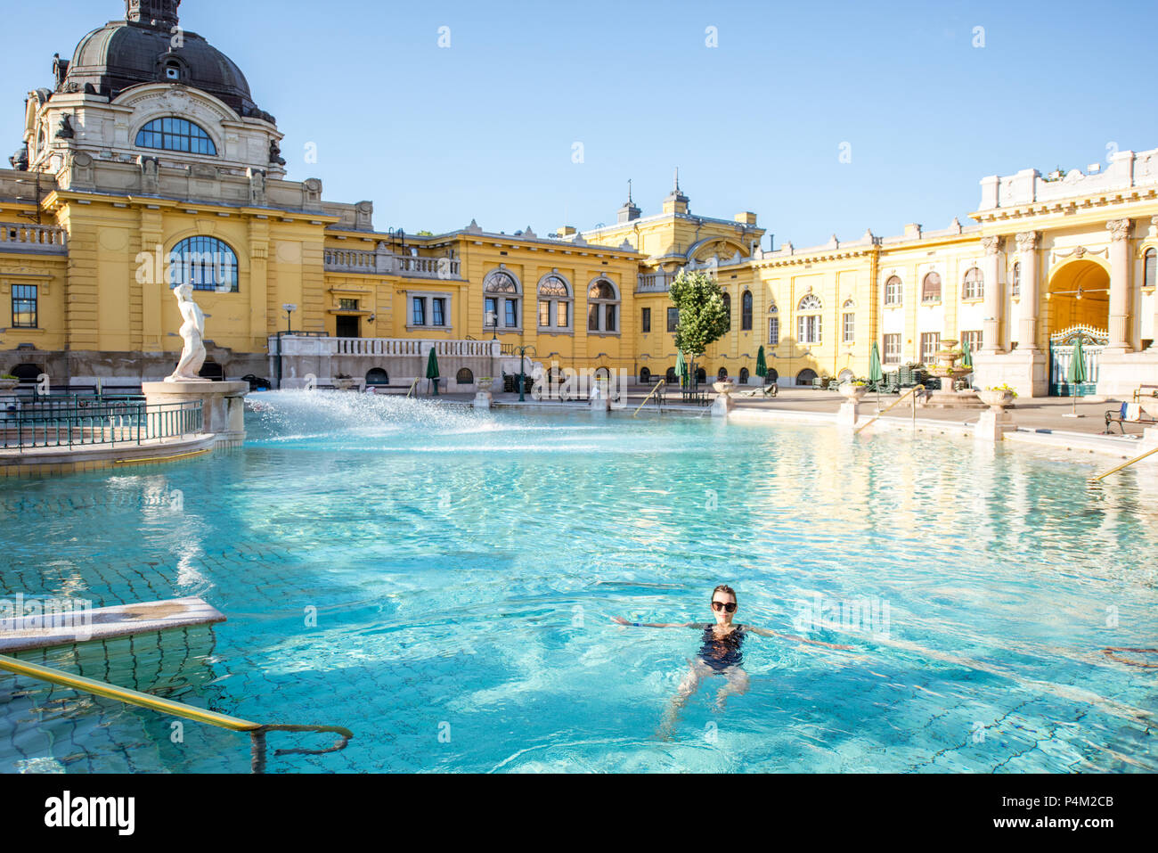 HUNGARY, BUDAPEST - MAY 21, 2018: Young woman swimming at the famous ...
