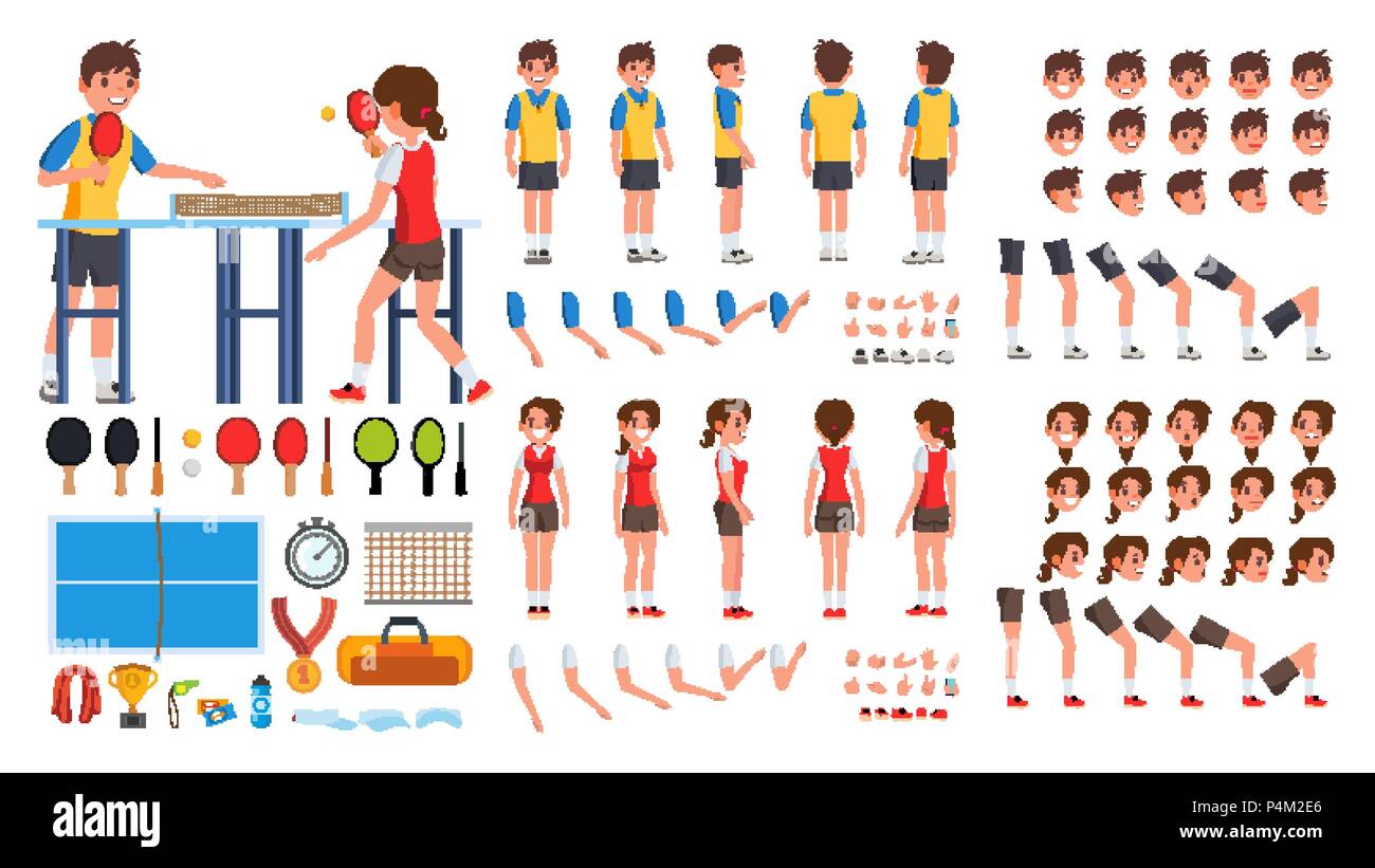 Table Tennis Player Male, Female Vector. Animated Character Creation ...