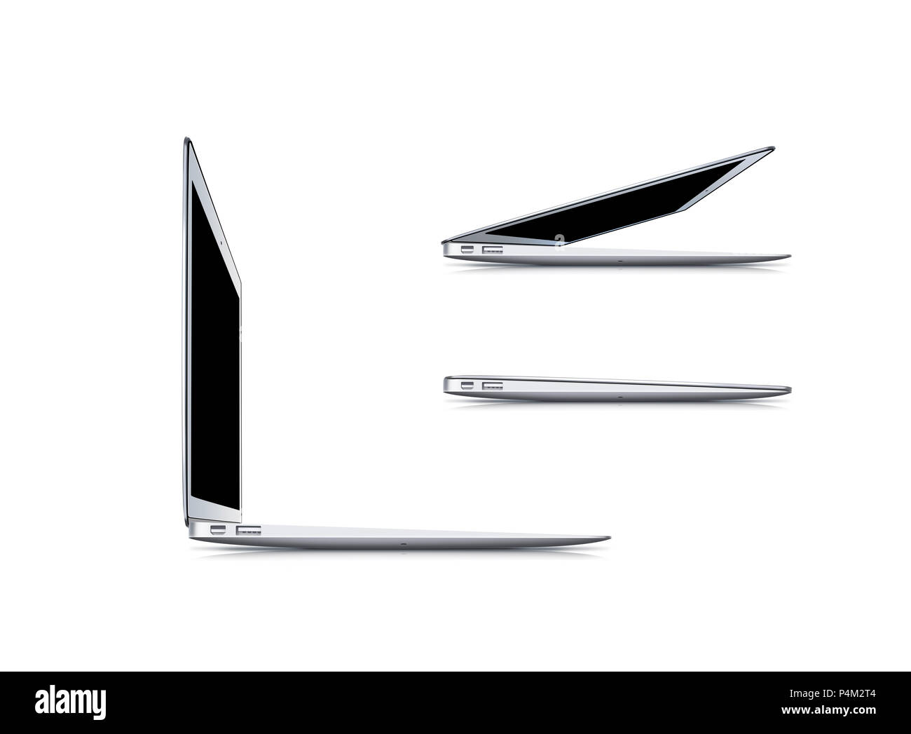 Laptop blank screen mockup, side view, 3d rendering,. Empty notebook ...