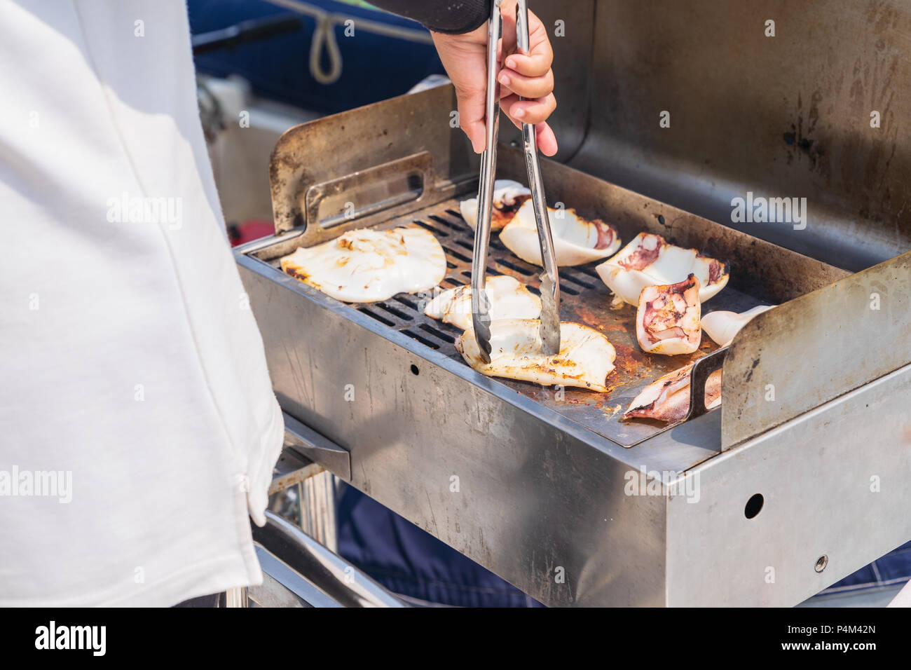 Sea food is squid barbecue cooking on luxury yacht, vacation holidays ...