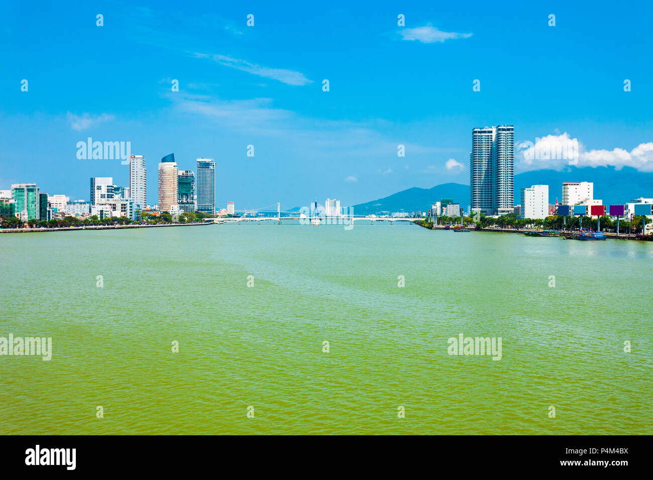 Da Nang city centre skyline aerial panoramic view. Danang is the fourth ...