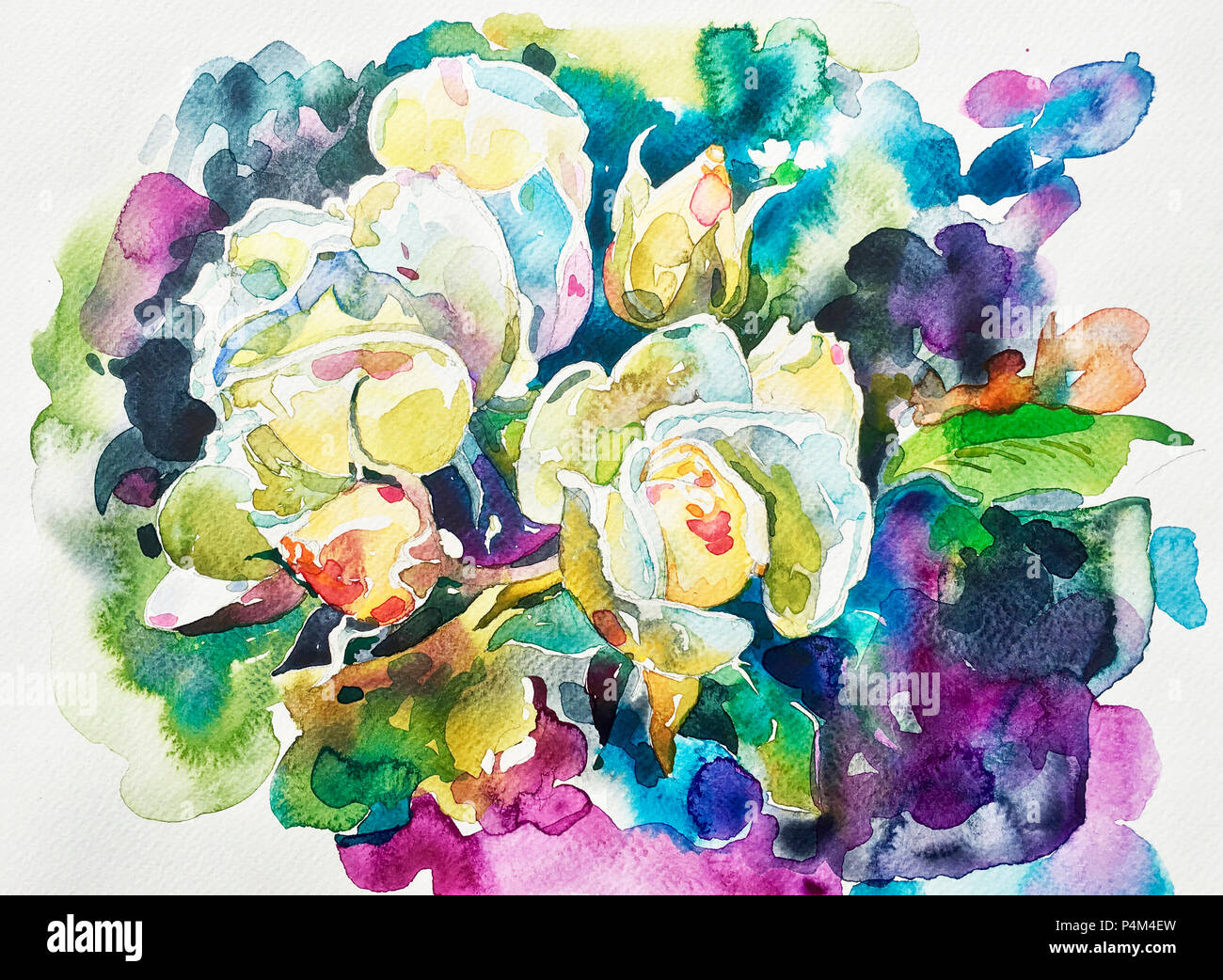 original watercolor painting of abstract roses flower Stock Photo - Alamy