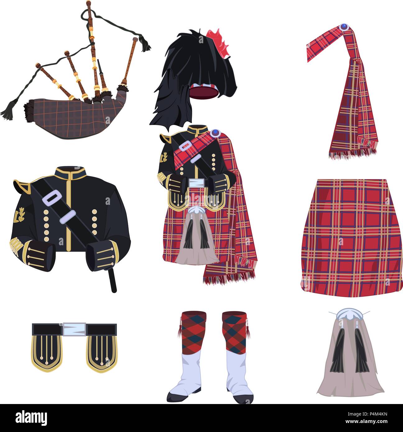 Scottish traditional clothes bagpipes vector icons Stock Vector Image ...